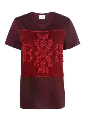 BARRIE Logo-Embroidered Embellished T-Shirt Red