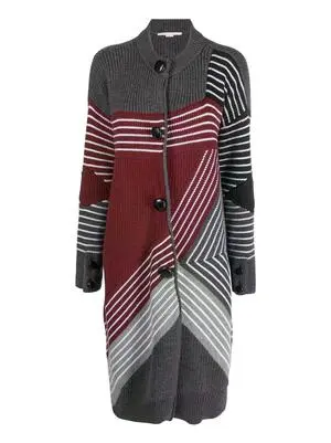 Stella McCartney Striped Virgin Wool Cardigan Coat - Grey