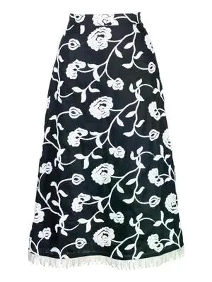 Silvia Tcherassi Floral-embroidered A-line Midi Skirt - Blue