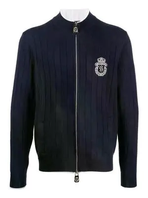 BILLIONAIRE Logo-embroidered Ribbed-knit Pullover - Blue