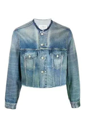 MAISON MARGIELA Collarless Cropped Denim Jacket - Blue