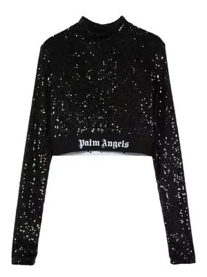 Palm Angels Logo-waistband Sequined Top - Black