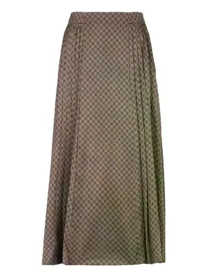 Balmain Monogram-print Pleated Midi Skirt - Brown