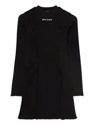 Palm Angels Logo-embroidered Ribbed Minidress - Black