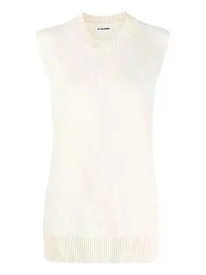 JIL SANDER Cashmere Wool Blend Knit Vest - White
