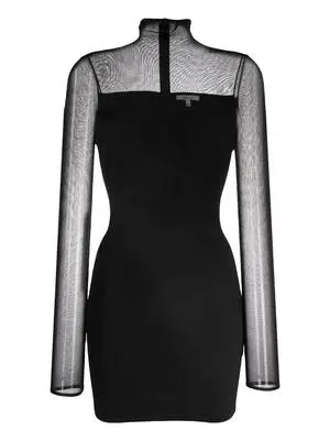 NENSI DOJAKA Roll-neck Semi-sheer Panelled Minidress - Black