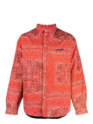 PURPLE BRAND Logo-embroidered Bandana-print Shirt - Red