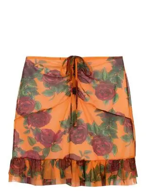 AMIR SLAMA Rose-print Gathered Miniskirt - Orange
