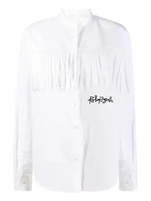 Palm Angels Logo Embroidered Fringed Shirt - White