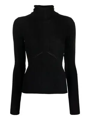 ANDREĀDAMO High-neck Ribbed-knit Hooded Jumper - Black