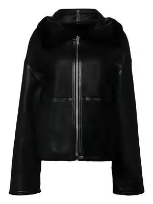 Goen.j Shearling-lined Aviator Leather Jacket - Black