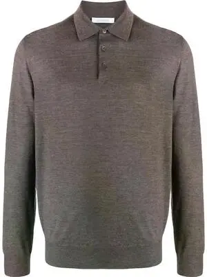 CRUCIANI Fine-knit Long-sleeved Polo Shirt - Brown