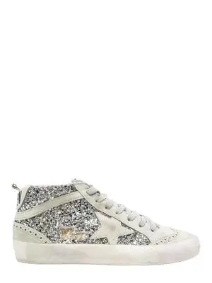 GOLDEN GOOSE Mid-star Glitter-detail Leather Sneakers - Silver