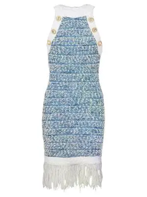 Balmain Fringed Tweed Minidress - Blue