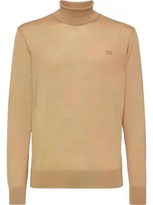 Dsquared2 Embroidered-logo Ribbed Virgin Wool Jumper - Neutrals