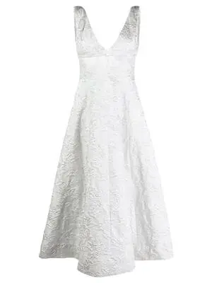 Philosophy Di Lorenzo Serafini Floral-embroidered V-neck Dress - Silver