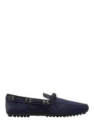 Car Shoe Bow-detail Suede Driving Shoes - Blue