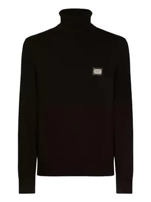Dolce & Gabbana Logo-tag Roll-neck Wool Jumper - Black