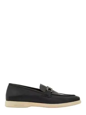 FERRAGAMO Gancini-plaque Leather Loafers - Black