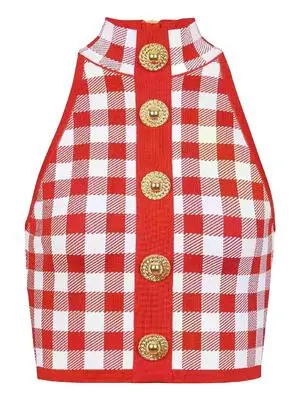 Balmain Check-pattern Crop Top - Red