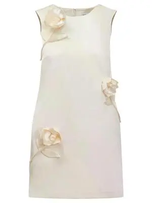 SELF-PORTRAIT Satin Mini Dress With Floral Appliqué Neutrals