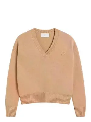 AMI Paris De Coeur V-neck Jumper - Neutrals