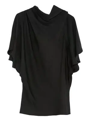 YVES SALOMON Asymmetric Matte-satin Top - Black