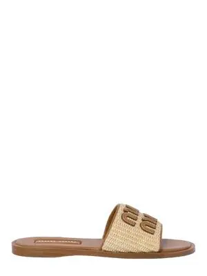 Miu Miu Logo-patch Raffia Slides - Neutrals