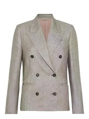 Brunello Cucinelli Mélange-effect Blazer With Monili Detailing - Brown