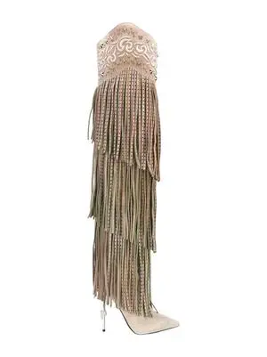 Philipp Plein Embellished Fringed Boots - Neutrals