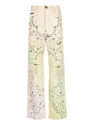 Philipp Plein Paisley-print Cotton Jeans - Neutrals