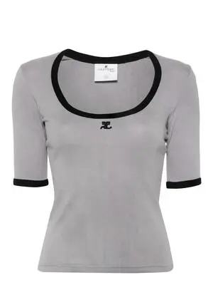 COURREGES Holistic Contrast Cotton T-shirt - Grey