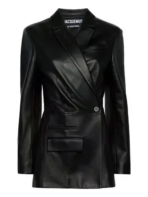 Jacquemus La Veste Tibau Cuir Leather Blazer - Black