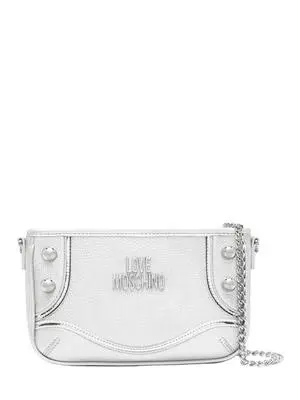 Moschino Logo-lettering Metallic Shoulder Bag - Silver