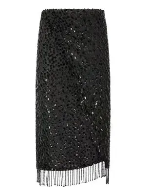 Roberto Cavalli Fringe-detail Sequined Skirt - Black
