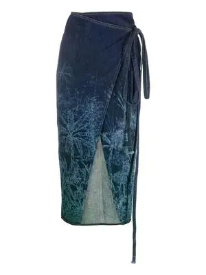 Alanui Jungle Toile De Jouy Denim Skirt - Blue