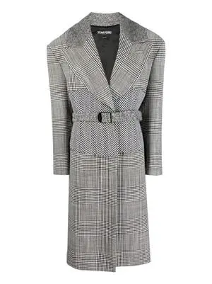 TOM FORD Patchwork Belted Wool Coat - Black