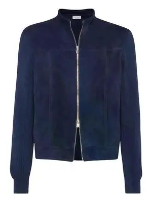 Brunello Cucinelli Suede Bomber Jacket - Blue