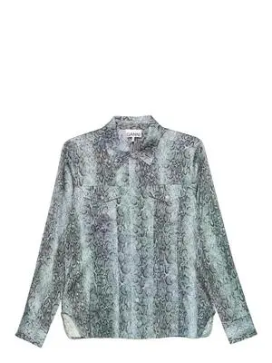 GANNI Snakeskin-printed Shirt - Blue