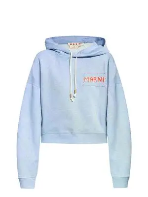 Marni Logo-appliqué Cotton Hoodie - Blue