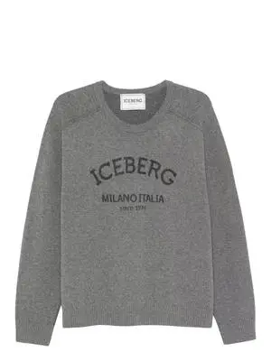 Iceberg Logo-intarsia Crew-neck Sweater - Grey