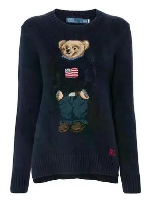 Polo Ralph Lauren Polo Bear Intarsia-knit Cotton-linen Sweater - Blue