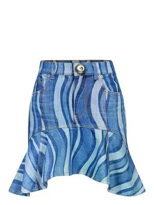 AREA Sunray Ruffle-hem Denim Skirt - Blue
