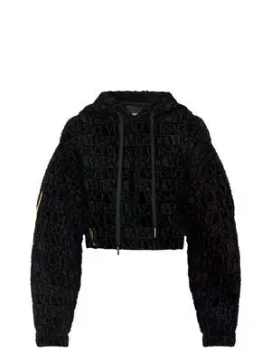 Versace Cropped Hoodie With Monogram - Black