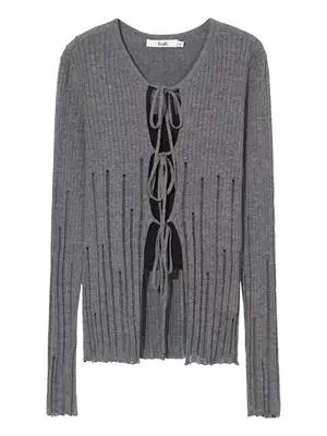 B+AB Distressed Ribbed-knit Cardigan - Grey