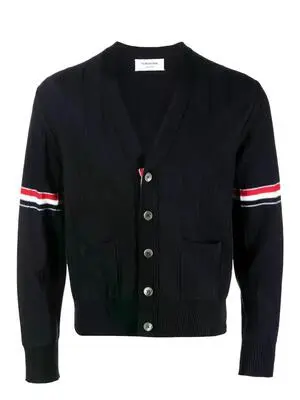 Thom Browne Rwb Stripe V-neck Cardigan - Blue