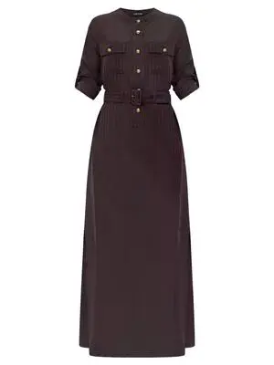 TOM FORD Striped Belted Dress - Brown