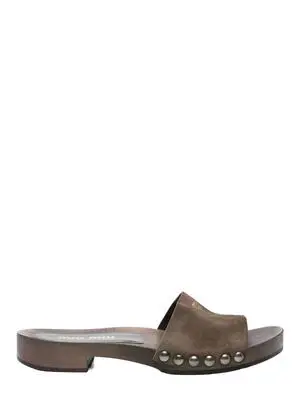 MIU MIU Suede Clogs With Stud Embellishments