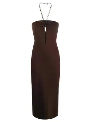 Attico Halterneck Midi Dress - Brown