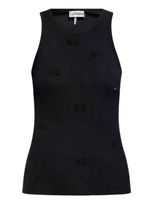 GANNI Rhinestone-embellished Tank Top - Black